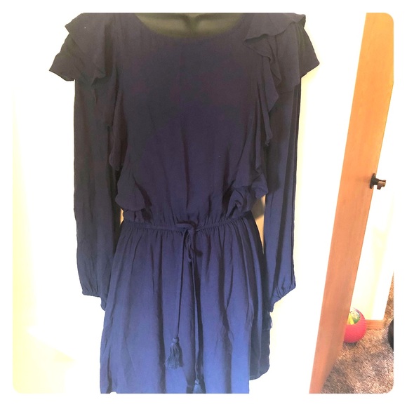 Ellison | Dresses | Nwt Ellison Navy Ruffle Detail Dress With Long ...